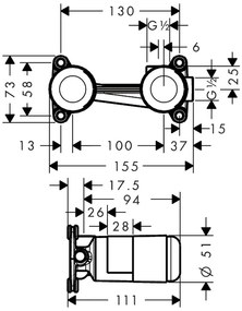 HANSGROHE Hansgrohe, základní těleso pro umyvadlovou baterie pod omítku, 13622180