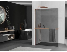 Mexen Kioto+ L, sprchová zástěna Walk-In s poličkou a věšákem 80 x 200 cm, 8mm šedé sklo, růžové zlato profil, 800-080-123-60-40