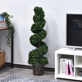 Umělý spirálový buxus Outsunny (Ø32cm x 120cm), Zelená dekorace pro interiér a exteriér, vč. květináče