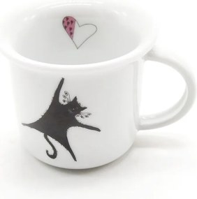 Porcelánový moka hrnek Visící kočka, 100 ml – s originální malovanou perokresbou, český design