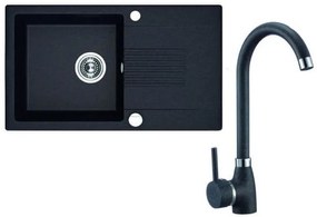 Laveo Ceilia, 1-komorový dřez 760x440x185mm + dřezová baterie, černá, LAV-SJCG711T