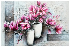 Gario Obraz s hodinami Růžové magnolie ve váze Rozměry: 100 x 40 cm