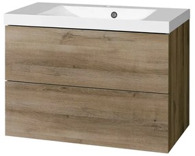 Mereo Mereo, Aira, koupelnová skříňka s umyvadlem z litého mramoru 81 cm, bílá, dub, šedá, CN741M