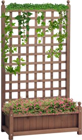 Outsunny Vysazovací Bedna s Trellis pro Květy, Vysazovací Box s Růžovým Obloukem a Podporou pro Popínavé Rostliny, Dřevo, Tmavě Hnědé 64 x 28 x 120 cm