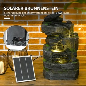 Venkovní solární fontána Outsunny s LED diodami, 34 x 28 x 57 cm, odolná proti povětrnostním vlivům, šetrná k životnímu prostředí, 4 úrovně, účinná c…