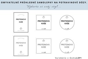 PROTEINOVÁ KAŠE - omyvatelná samolepka na dózu, výběr rozměrů Ø 5 cm / 5 x 5 cm / 6 x 8 cm | DomaLEP tvar: ČTVEREC, barva: PRŮHLEDNÁ - ČERNÉ písmo, velikost: š. 5 cm x v. 5 cm - tučné písmo