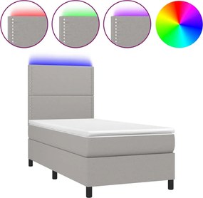 Box spring postel s matrací a LED světle šedá 100x200 cm textil 3134773
