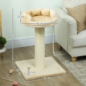 PawHut 83cm kočičí strom s sisalovými sloupky, platformou, sisalovým lanem, škrabadlem pro střední kočky, béžový