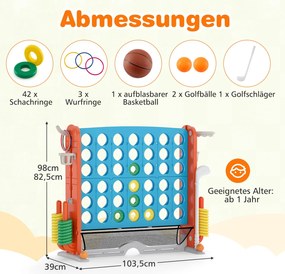 Costway 4 v 1 Čtyři v řadě s kroužkem a basketbalovým košem a golfovou hrou