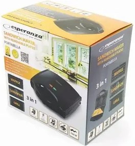 Esperanza EKT006K Portabella sendvičovač 3v1 černá / 700 W / 3 vyměnit
