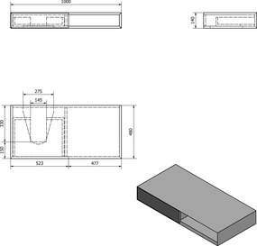 Sapho MORIAN umyvadlová skříňka 100x14x48cm, dub černý, levá MR125