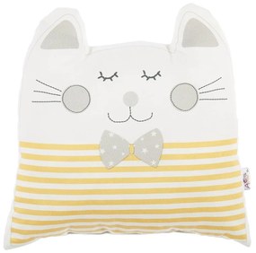 Žlutý dětský polštářek s příměsí bavlny Mike & Co. NEW YORK Pillow Toy Big Cat, 29 x 29 cm