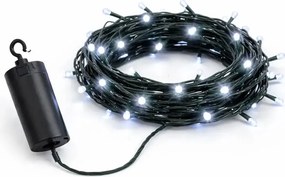 LED světýlka na baterie, venkovní, 5,2 m, ledově bílá, tmavě zelený kabel, IP44, 4 × AA