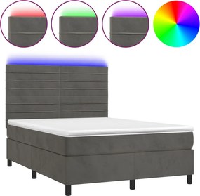 Box spring postel s matrací a LED tmavě šedá 140x200 cm samet 3136186
