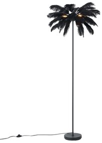 Art Deco stojací lampa černá s černým peřím - Peahen