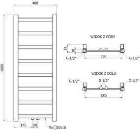 Mexen Bolt, topné těleso 1000 x 400 mm, 228 W, spodní a středové, černá, W126-1000-400-00-70