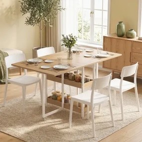 HOMCOM Skládací jídelní stůl v průmyslovém designu, pro až 4 osoby, otevřené police, flexibilní, kov, dřevotříska, přírodní dřevěný vzhled