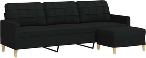 3místná pohovka s podnožkou černá 210 cm textil 3278253