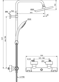 Ideal Standard Ceratherm - Sprchová baterie nástěnná termostatická, pevná sprcha + ruční sprcha - komplet, černá matná A7545XG