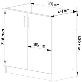 Spodní kuchyňská skříňka pod dřez LIMA S80ZL bílá / dub sonoma
