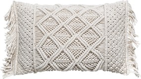 Dekorační polštář s třásněmi MACRAME, 30 x 50 cm, béžový