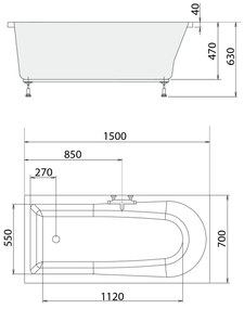 Polysan LISA obdélníková vana 150x70x47 cm, bílá, 85111