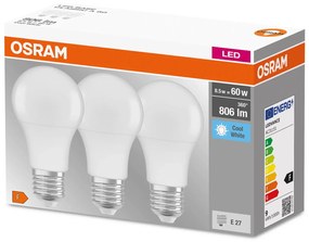 OSRAM LED žárovka E27 Base CL A 8,5W 4000K mat 3ks