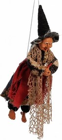 Létající čarodějnice Befana v červeném provedení 35 cm
