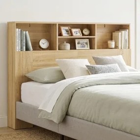 HOMCOM čelo postele 140 cm s úložným prostorem, čelo s 4 otevřenými přihrádkami pro ložnici, dub