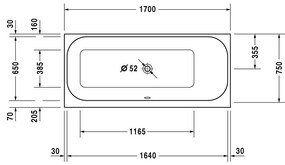 Duravit Happy D.2 - Vana na zabudování, akrylát, P, 1700 x 750 mm, bílá 7003130000000