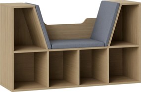 HOMCOM Moderní design 2-v-1 Knihovna s lavičkou s 6 přihrádkami a 3 polštáři Dub šedý 102D x 30Š x 61V cm