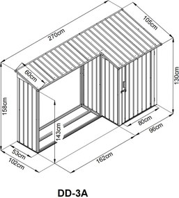 Zahradní dřevník BestBerg DD-3A / 2,8 m² / 270 x 105 x 158 cm / šedá