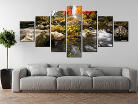 Gario Obraz s hodinami Podzimní vodopád - 7 dílný Rozměry: 210 x 100 cm