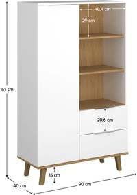 Regál 1D2S/90, bílá/dub kamenný, NEPU