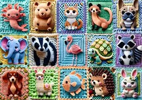 TREFL Puzzle Premium Plus Háčkovaná zvířátka / 1000 dílků / 68,3 x 48