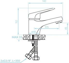 Kuchinox Oris, vysoce stojánková umyvadlová baterie s automatickou odtokovou zátkou, chromová, LAV-BQO_022D