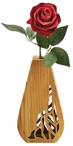 AMADEA Dřevěná váza ve tvaru oblého trojúhelníku s prořezaným motivem, masivní dřevo, výška 23 cm