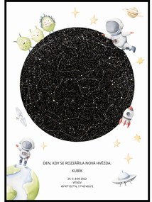 Hvězdná mapa Vašeho životního okamžiku Rozměr plakátu: 40 x 50 cm, Barva pozadí: Vesmírná, Volba rámu: Černý dřevěný rám