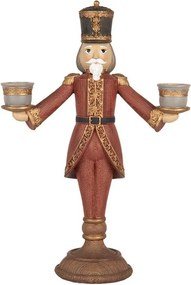 Červená antik dekorace svícen Louskáček Nutcracker 21*9*30 cm