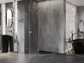 Mexen Lunar, Pětiúhelníkový sprchový kout Mexen Lunar naklápěcí doleva 100 x 80 cm, 8mm čiré sklo, zlatý profil, 831-100L-080P-50-00-L