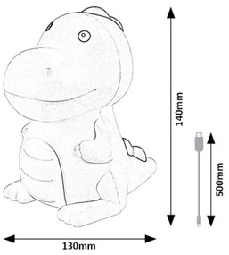 Rabalux 76021 - LED RGB Stmívatelná dětská lampička DINOO LED/0,45W/5V