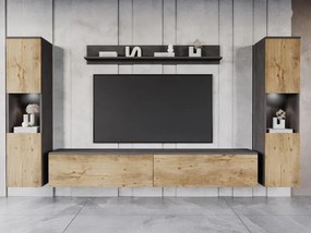 Obývací stěna Bamisio XL, Barva: matera / breslau kaštan, Osvětlení: osvětlení LED - bílé