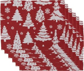 6ks bílo-červené látkové prostírání s vánočními stromky - 33*45 cm
