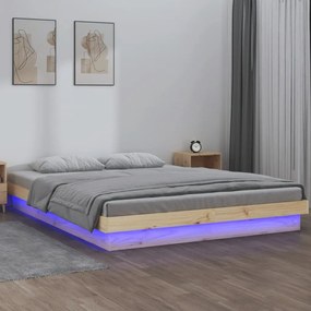 Rám postele s LED světlem 140 x 190 cm masivní dřevo - Default Title