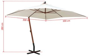 vidaXL Marketos Závěsný slunečník 300 x 300 cm dřevěná tyč bílý