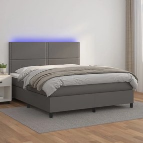 vidaXL Box spring postel s matrací a LED šedá 140x190 cm umělá kůže