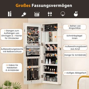 Costway Šperkovnice závěsná zrcadlová skříňka uzamykatelná s tříbarevným LED