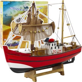 LEAN Toys Sběratelský dekorativní model rybářské lodi červený 30x26 cm