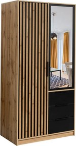 STO Šatní skříň BALI D2 LUX 100 cm,  Černá / Dub Votan