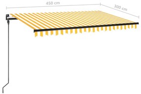 vidaXL Marketos Ručně zatahovací markýza 450 x 300 cm žlutobílá